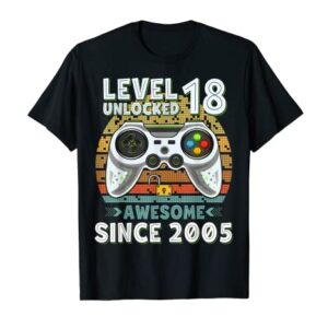 Level 18 Unlocked Awesome 2005 Funny Gamer 18th Birthday T-Shirt