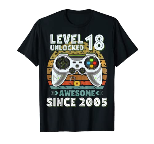 Level 18 Unlocked Awesome 2005 Funny Gamer 18th Birthday T-Shirt