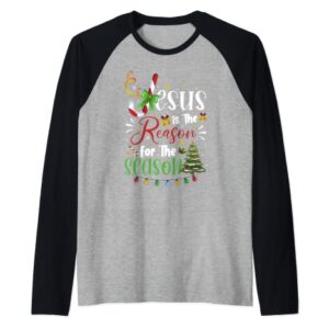 Christian Jesus The Reason Christmas Stocking Stuffer Gifts Raglan Baseball Tee