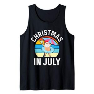 Christmas in July Funny Beach Summer Santa Tank Top