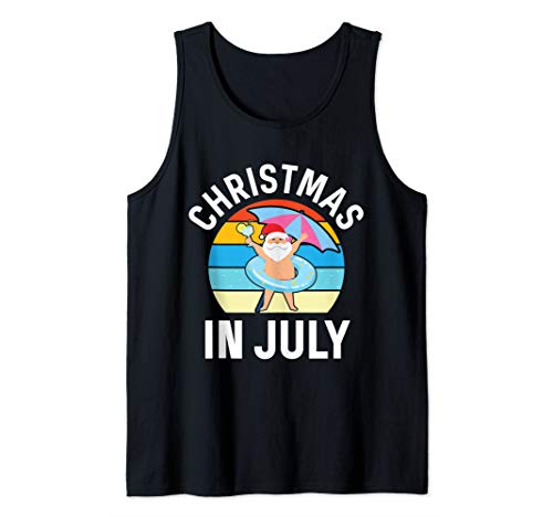 Christmas in July Funny Beach Summer Santa Tank Top