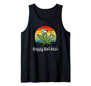 marijuana christmas gift retro happy holidaze x-mas weed tank top