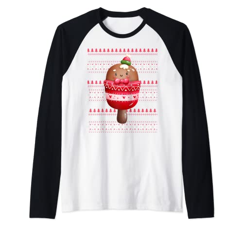 Ugly Christmas Santa Costume Christmas Gingerbread Popsicle Raglan Baseball Tee