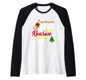 christian jesus the reason christmas stocking stuffer raglan baseball tee