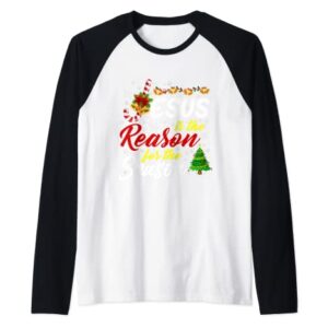 Christian Jesus The Reason Christmas Stocking Stuffer Raglan Baseball Tee