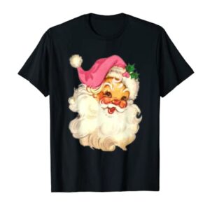 Funny Vintage Pink Santa Claus Pink Christmas Design T-Shirt