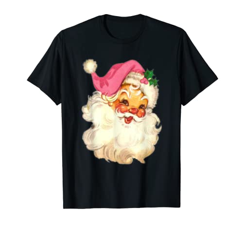 Funny Vintage Pink Santa Claus Pink Christmas Design T-Shirt