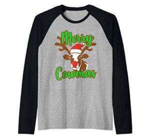 cow lovers ugly christmas funny gift stocking stuffer mom raglan baseball tee