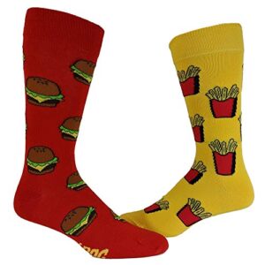 crazy dog t-shirts men’s burger and fries socks funny junk food backyard cookout vintage novelty footwear