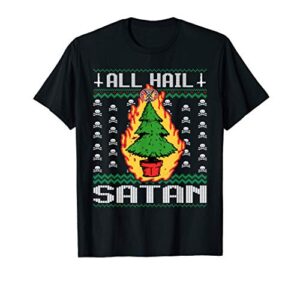 all hail satan gift 666 satanic occult ugly christmas t-shirt