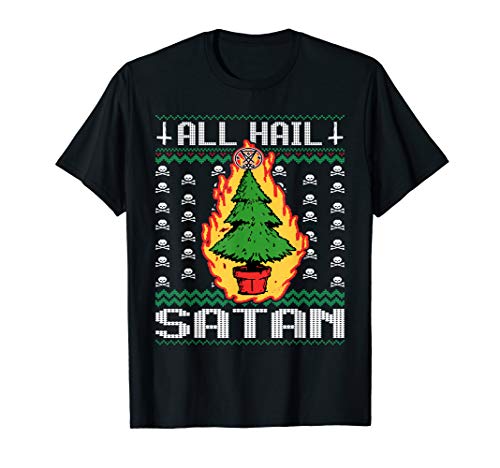 All Hail Satan Gift 666 Satanic Occult Ugly Christmas T-Shirt