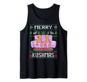 merry kushmas gingerbread man ugly christmas marijuana tank top