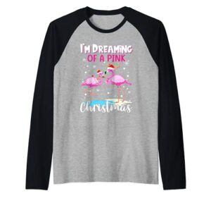 matching family i’m dreaming of a pink christmas flamingo raglan baseball tee