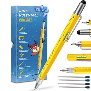 gadgets for men dad-6-in-1 multitool pen, pen tool gifts ideas for men women, stocking stuffers stylus,ruler,level,screwdriver,ballpoint pen pack1