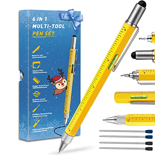 Gadgets for Men Dad-6-IN-1 Multitool Pen, Pen Tool Gifts Ideas for Men Women, Stocking Stuffers Stylus,Ruler,Level,Screwdriver,Ballpoint Pen Pack1