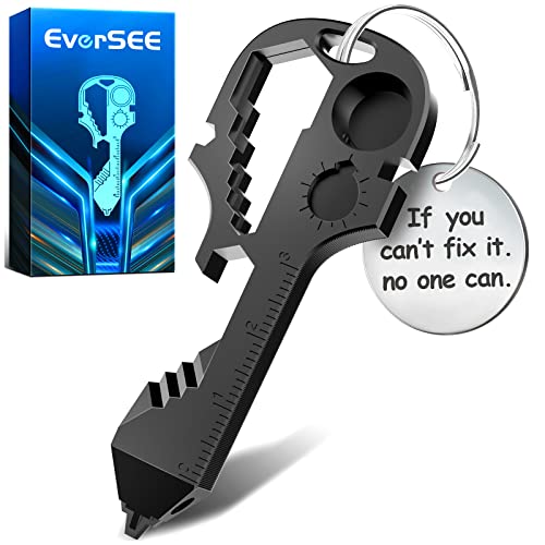 EVERSEE Stocking Stuffers for men Key Shaped Pocket Tool for Keychain, 18 in-1 Multitool Key with Keychain, Bottle Opener, Screwdriver, Ruler, Wrench, Bit Driver, File Bike Spoke Key TSA Friendly