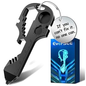 EVERSEE Stocking Stuffers for men Key Shaped Pocket Tool for Keychain, 18 in-1 Multitool Key with Keychain, Bottle Opener, Screwdriver, Ruler, Wrench, Bit Driver, File Bike Spoke Key TSA Friendly