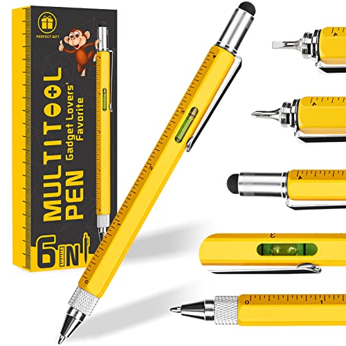 Valentines Day Gifts for Him Men - Multitool Pen With Stylus, Ruler, Level, Screwdriver Cool Gadgets for Men - Husband Boyfriend Mens Valentine's Day Fathers Day Birthday Gifts - Yellow