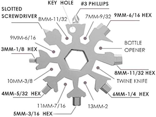 18-in-1 Snowflake Multitool, Stainless Steel Snowflake tool Bottle Opener, Snowflake Multi Tool Cool Gadgets Stocking Stuffers for Men, Christmas Gifts for Men, Dads, Husbands.(Silver)