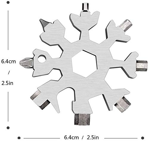 18-in-1 Snowflake Multitool, Stainless Steel Snowflake tool Bottle Opener, Snowflake Multi Tool Cool Gadgets Stocking Stuffers for Men, Christmas Gifts for Men, Dads, Husbands.(Silver)