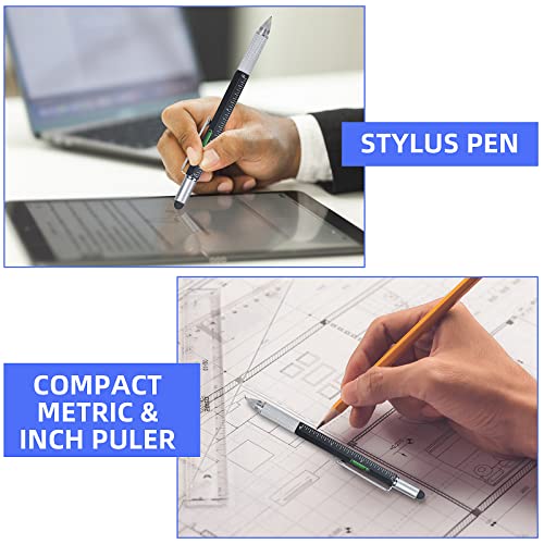 6 in 1 Multitool Pen Construction Tool,Stylus,Ruler,Screwdriver,Level, include 6 Refills,Stocking Stuffers for Men,Christmas Gifts for Men Dad, Including Gifts Box and bowknot