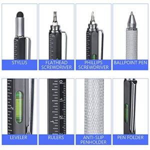 6 in 1 Multitool Pen Construction Tool,Stylus,Ruler,Screwdriver,Level, include 6 Refills,Stocking Stuffers for Men,Christmas Gifts for Men Dad, Including Gifts Box and bowknot