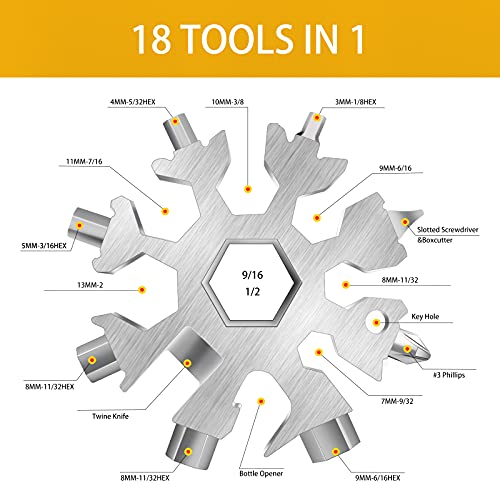 Snowflake Multitool, 2 Pcs Portable Snowflake Wrench, 18-in-1 Stainless Steel Cool Gadgets Hand Multi Tool, Stocking Stuffers for Men, Christmas Gifts (Silver)