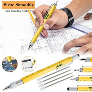 Stocking Stuffers Gifts for Men, Christmas Gifts for Men Dad Husband Engineer Woodworkers Carpenter, 6 in 1 Multitool Pen, Ballpoint Pen Touchscreen Stylus, Ruler, Level, Screwdriver