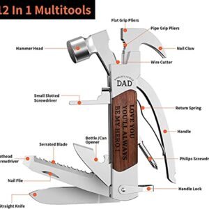 Christmas Gifts for Dad from Daughter Son Kids 12 in 1 Multitool Hammer Cool Gadgets Stocking Stuffer Gifts for Men Him Birthday Anniversary Thanksgiving Gifts Ideas for Father (with Gifts Box)