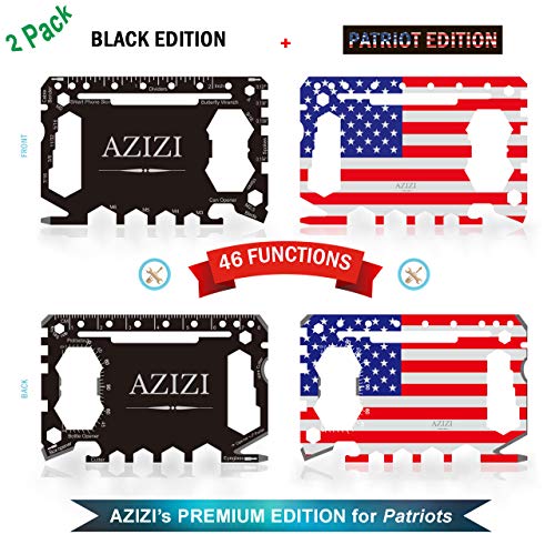 2021 Wow Fashions AZIZI 46 in 1 Credit Card Tool- Best Holiday Gifts Stocking Stuffer- Cool Gadgets for Men- Wallet Multitool for Everyday EDC Survival Gear- Bottle Opener Screwdriver Cell Phone Stand