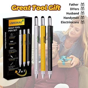 7 in 1 Multitool Pen, 3 Pack Multitool Tech Tool Pen Set for Men, Aluminum Construction Tools Gadget Stocking Stuffers Gifts for Dad Husband Father