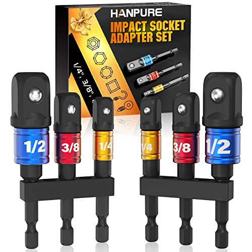 Impact Grade Socket Adapter Set - 2 Pack Extension Drill Bit Socket Wrench Adapter for Impact Driver with Holder 1/4" 3/8" 1/2" Drive Hex Shank Stocking Stuffers Gadgets Power Hand Tools Gifts for Men