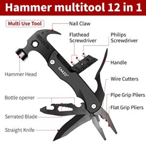 Multitool Camping Accessories, Stocking Stuffers for Men and Women, 12 in 1 Claw Hammer with Pliers Knife Saw Screwdrivers Bottle Opener Survival Gear for Camping Hiking Outdoor activities(Black)