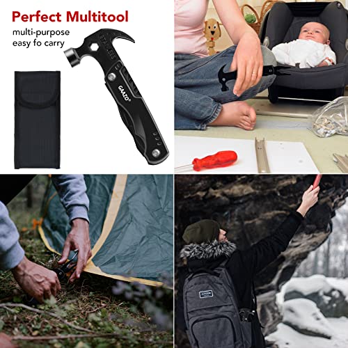 Multitool Camping Accessories, Stocking Stuffers for Men and Women, 12 in 1 Claw Hammer with Pliers Knife Saw Screwdrivers Bottle Opener Survival Gear for Camping Hiking Outdoor activities(Black)