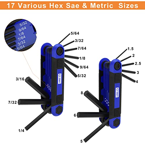 Allen Wrench Set, 2 Pack Aluminum Hex Key Set Metric & Standard SAE - Allen Key Set Made of Aluminum Alloy for Hex Head Socket Screw, Tool for Men Women Husband Stocking Stuffers for Men (Plastic)