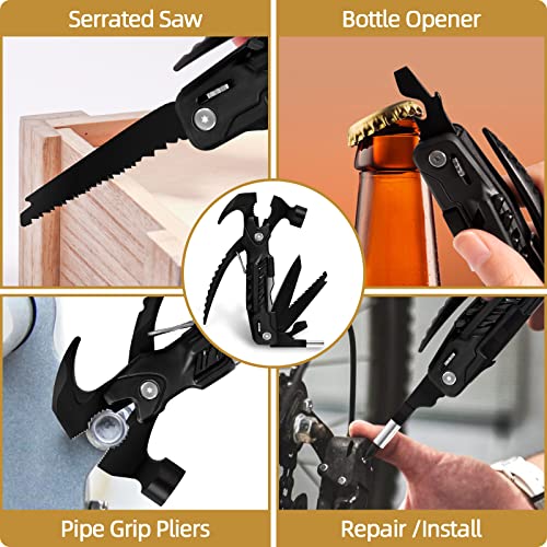 Gifts for Dad from Daughter Son, Hammer Multitool 15 In 1 Camping Accessories Survival Gear Cool Gadgets Pocket Multi Tool Plier Christmas Stocking Stuffers Unique Birthday Gifts for Him Men Husband