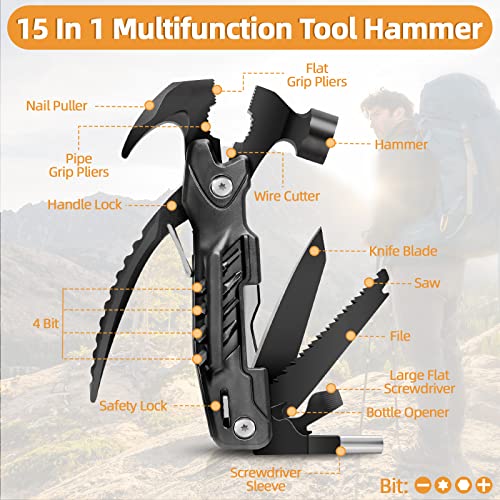 Gifts for Dad from Daughter Son, Hammer Multitool 15 In 1 Camping Accessories Survival Gear Cool Gadgets Pocket Multi Tool Plier Christmas Stocking Stuffers Unique Birthday Gifts for Him Men Husband