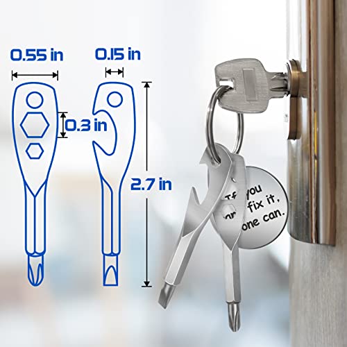 Keychain Screwdriver Tool Stocking Stuffers Gifts for Men - Portable Key Shaped Pocket Screw Driver Gadgets EDC Multi Tool for Outdoor Repair - Hex Wrench Phillips Flathead Bottle Opener Key Ring