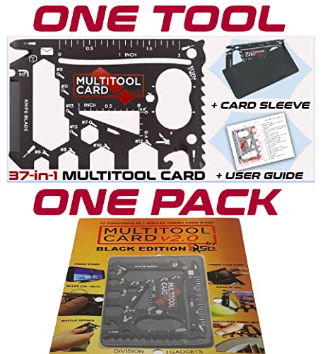 37-in-1 Wallet Tool Card Gift. Black Credit Card Bottle Opener Multitool with Multifunction Tools. Best Stocking Stuffer Gifts for Men, Dads, Husbands, HandyMen & Outdoor Enthusiasts