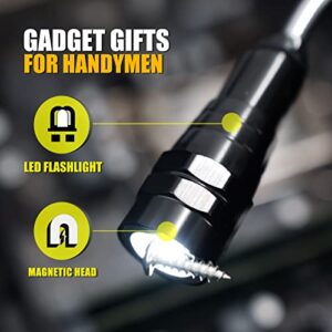 Magnetic Pickup Tool with 3 LED Lights, Telescoping Magnet Flashlight, Cool Gadget Valentines Day Gifts for Men, Dad, Father, Handyman, Husband, Boyfriend or Women, Black