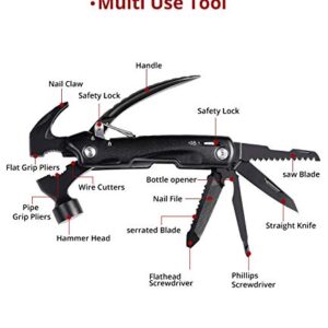 Multitool Hammer 12 in 1 Survival Multi Tool Camping Accessories, Stocking Stuffers for Men, Dad, Husband, Boyfriend, Cool Gadgets Christmas Gifts for Handyman, Carpenter, Craftsman