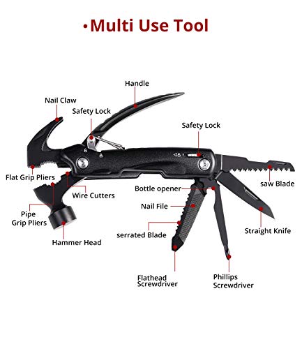 Multitool Hammer 12 in 1 Survival Multi Tool Camping Accessories, Stocking Stuffers for Men, Dad, Husband, Boyfriend, Cool Gadgets Christmas Gifts for Handyman, Carpenter, Craftsman