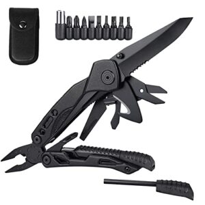 ancorfy multitool with pliers, fire starter, whistle,scissors,screwdriver, 15 in 1 edc multi tool with safety locking, christmas stocking stuffers for men dad gifts, perfect for outdoor camping