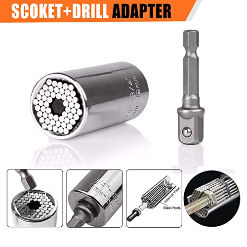 Dewkou 1 PC Universal Socket Tools Gifts, Christmas Stocking Stuffers Socket Set with Power Drill Adapter Super Grip Socket Cool Gadgets for Men Birthday Gifts for Men Women Husband (7-19 MM)