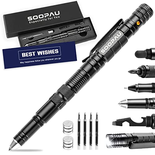 Gifts for Men Boyfriend Dad Husband Son, 10-in-1 Tactical Pen Aluminum Alloy Multitool Pen Survival Gear, Cool Gadgets for Christmas Stocking Stuffers Fathers' Day Anniversary Birthday