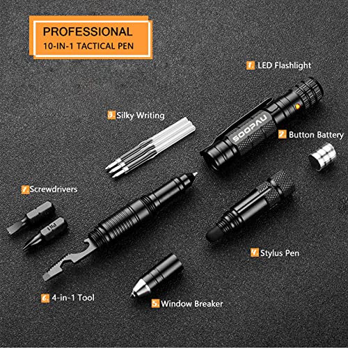 Gifts for Men Boyfriend Dad Husband Son, 10-in-1 Tactical Pen Aluminum Alloy Multitool Pen Survival Gear, Cool Gadgets for Christmas Stocking Stuffers Fathers' Day Anniversary Birthday