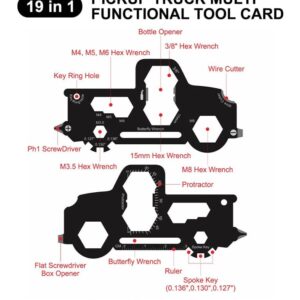 19 in 1 Pickup Truck - Survival Pocket Credit Card Tool Wallet Multitool - Bottle Opener Keychain EDC Multi Use Tool - Useful Cool Tools and Gadgets for Men Husband Stocking Stuffers Small Multitools