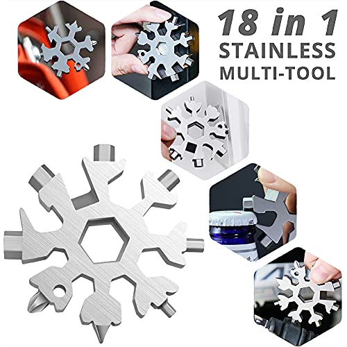 Snowflake 18-in-1 Multi Tool Stainless Steel Keychain Snowflake Multi-tool Screwdriver, Wrench Bottle Opener, Christmas Stocking Stuffers Gifts,Outdoor Camping Tools