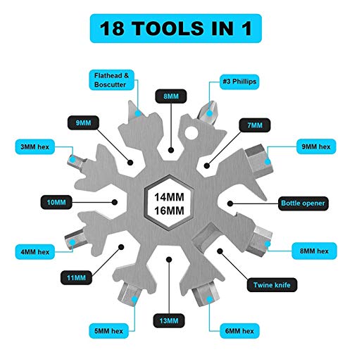 Stocking Stuffers for Men, 18-in-1 Snowflake Multi Tool, Portable Stainless Steel Snowflake Bottle Opener/Flat Phillips Screwdriver Kit/Wrench Tool snowflake tool card, Christmas Gift for Men Dad