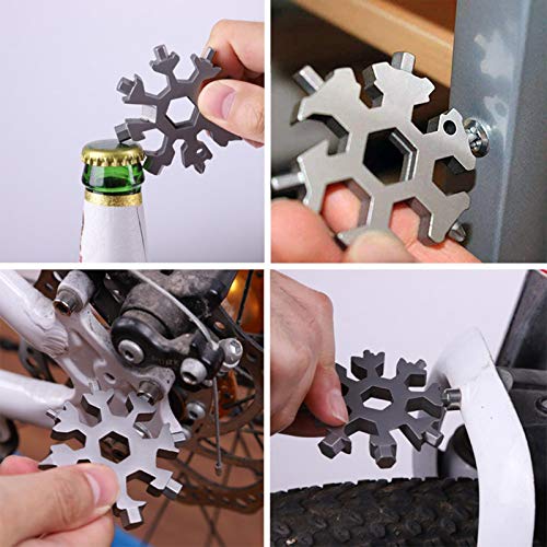 Stocking Stuffers for Men, 18-in-1 Snowflake Multi Tool, Portable Stainless Steel Snowflake Bottle Opener/Flat Phillips Screwdriver Kit/Wrench Tool snowflake tool card, Christmas Gift for Men Dad